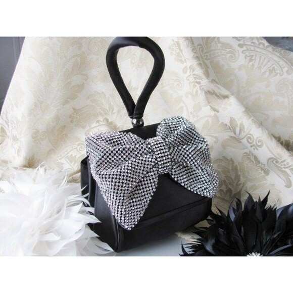 Bags | Prom Time Black Satin Fabric Wedding Bag Clutch Formal Evening ...